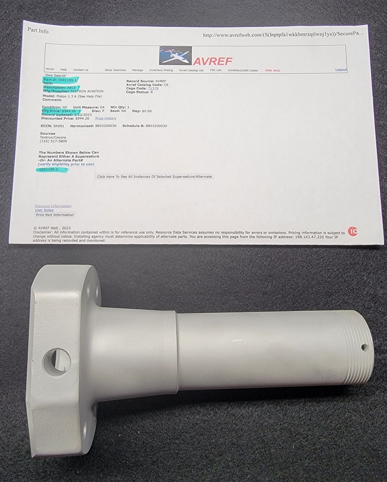 Cessna C-172 MG Axle - JT Evans Aircraft Sales, Inc.