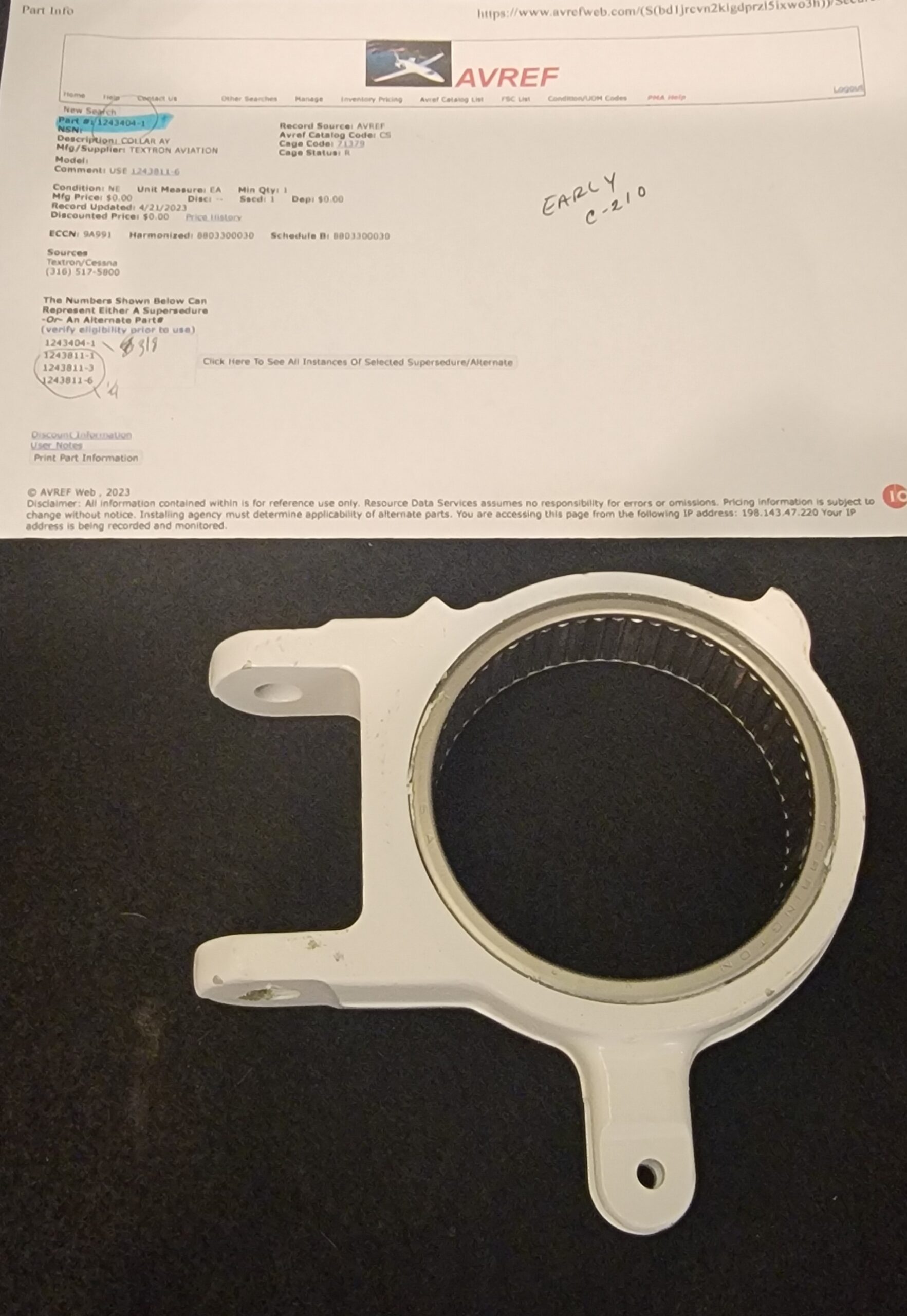 Cessna C-205, C210 Early Collar Assy. – NG Steering - JT Evans Aircraft ...